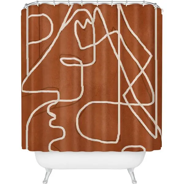 DENY DESIGNS Abstract Face Sketch Shower Curtain - Brown/cream