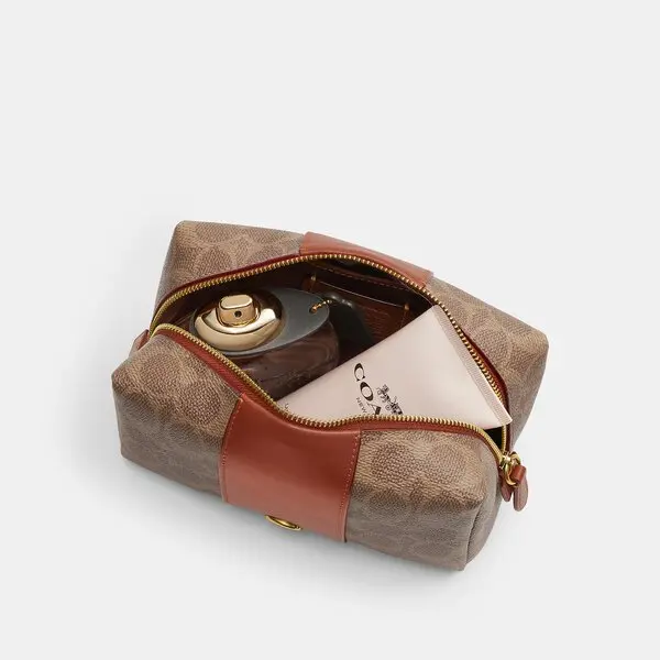 Coach Signature Canvas Cosmetic Pouch - Brass | Editorialist