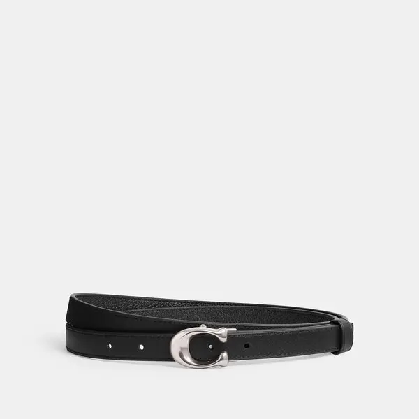 COACH Sculpted Signature Buckle Reversible Belt, 20mm - Silver/black