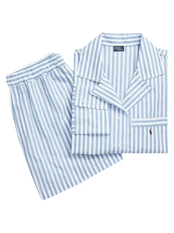 Ralph Lauren Shirting Stripes Cropped 2-piece Pajama Set