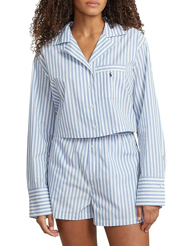 Ralph Lauren Shirting Stripes Cropped 2-piece Pajama Set