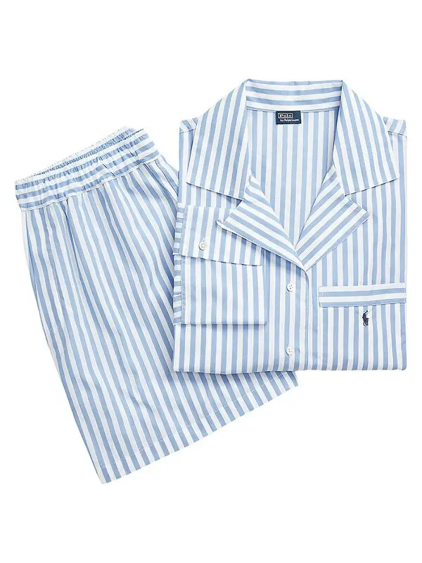 Ralph Lauren Shirting Stripes Cropped 2-piece Pajama Set