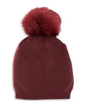 KYI KYI Cashmere Blend Beanie With Faux Fur Pom - Red