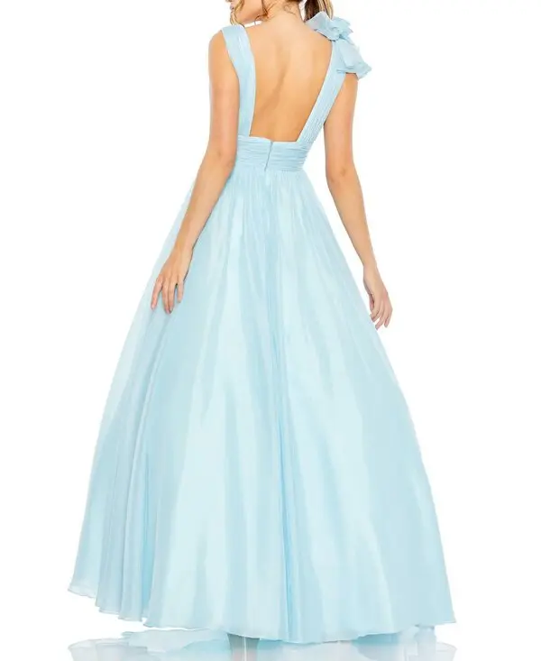 Mac Duggal Ruffle Shoulder V-neck Chiffon Gown - Powder Blue
