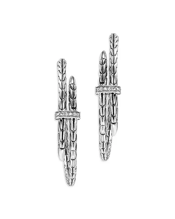 John Hardy Sterling Diamond Spear Hoop Earrings - Silver
