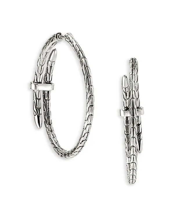 John Hardy Sterling Diamond Spear Hoop Earrings - Silver