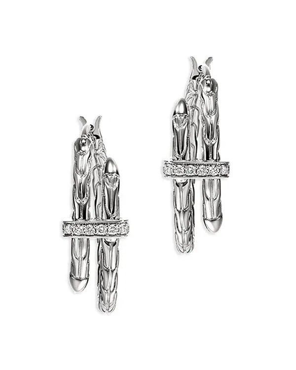 John Hardy Sterling Diamond Spear Hoop Earrings - Silver