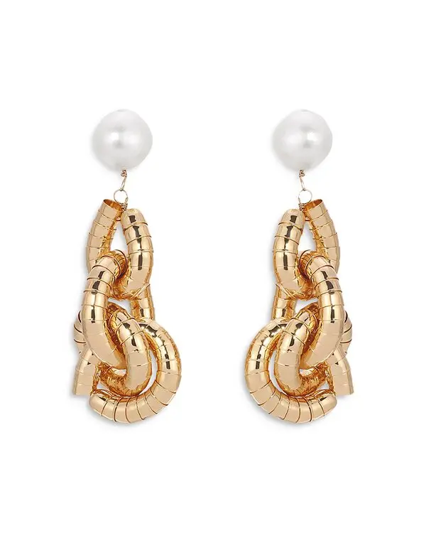 Ettika Liquid Link Pearl Drop Earrings - Gold/white