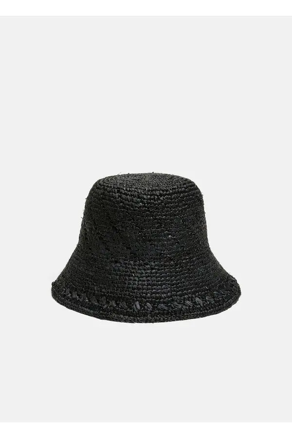Vince Straw Bucket Hat - Black