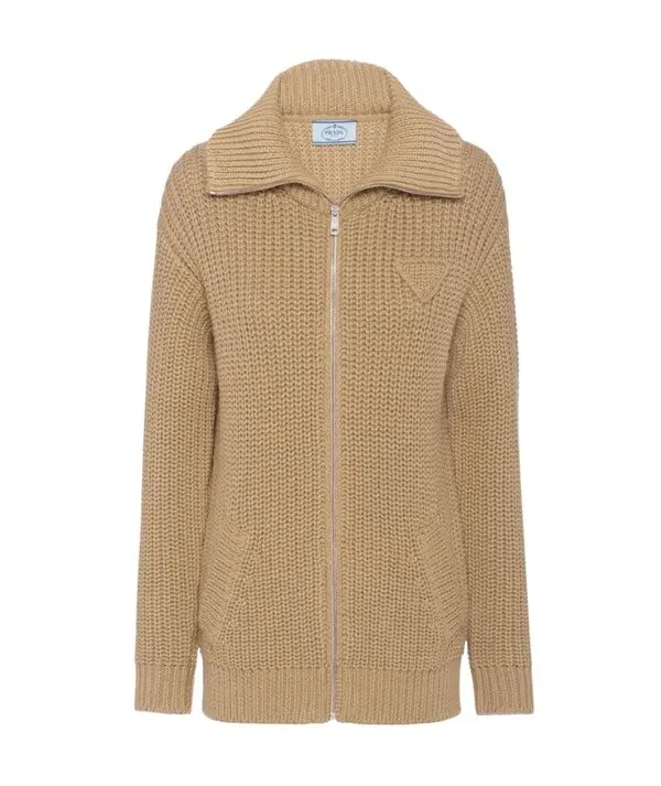 Prada Wool Knit Zip-up Cardigan - Cammello