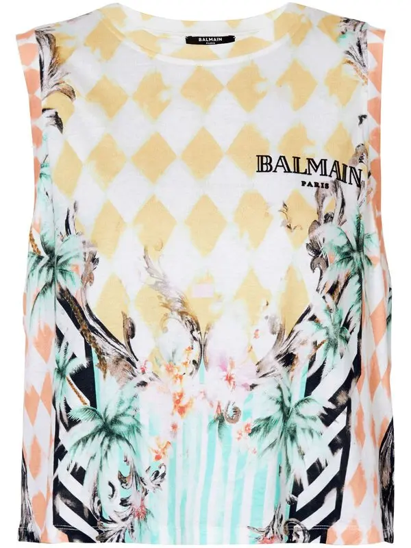 Balmain Baroque-print Tank Top - Pink