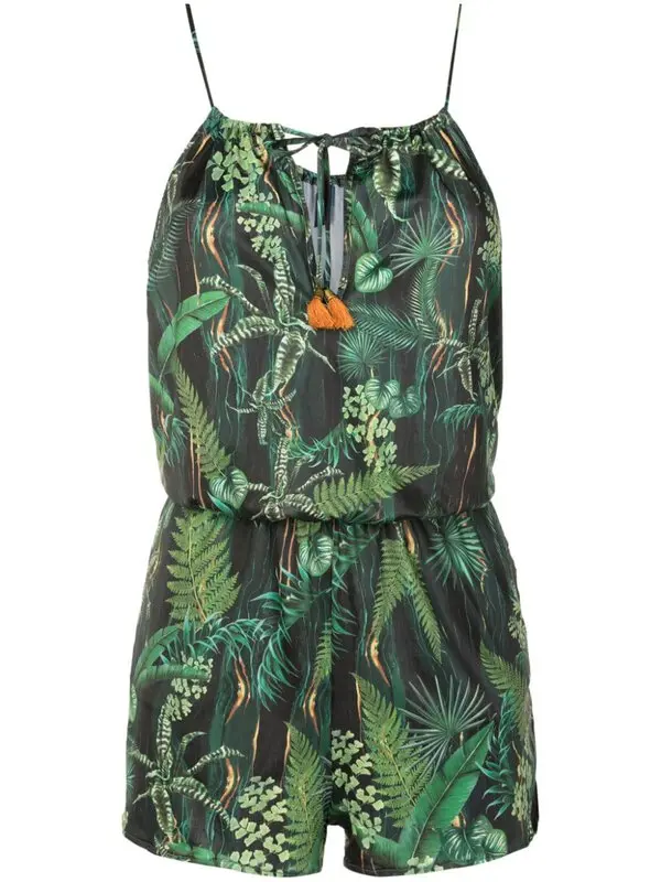 LYGIA & NANNY Laya Leaf-print Playsuit - Green