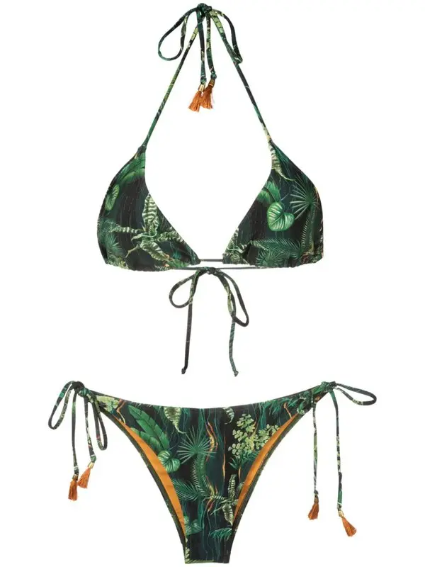LYGIA & NANNY Maya Leaf-print Triangle Bikini - Green