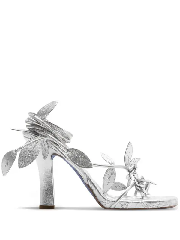 Burberry Ivy Flora 105mm Leather Sandals - Silver