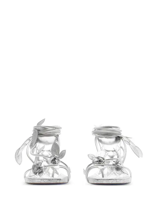 Burberry Ivy Flora 105mm Leather Sandals - Silver