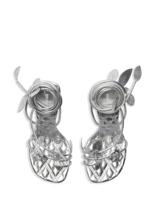 Burberry Ivy Flora 105mm Leather Sandals - Silver