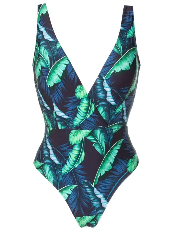LYGIA & NANNY Evita Leaf-print Swimsuit - Blue