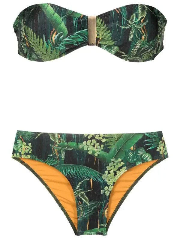 LYGIA & NANNY Ester Leaf-print Bandeau Bikini - Green