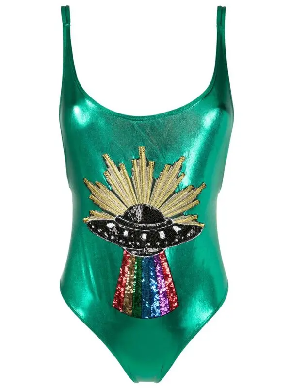 BRIGITTE Sequin-embellished Metallic One-piece - Green