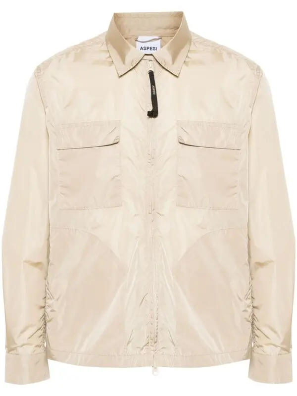 Aspesi Logo-print Lightweight Shirt Jacket - Neutrals