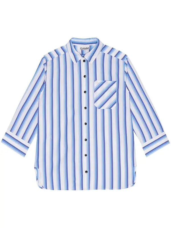 GANNI Striped Organic Cotton Shirt - Blue