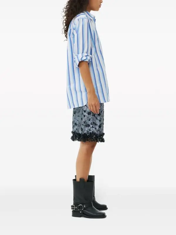 GANNI Striped Organic Cotton Shirt - Blue