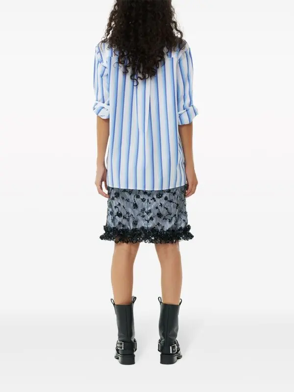 GANNI Striped Organic Cotton Shirt - Blue