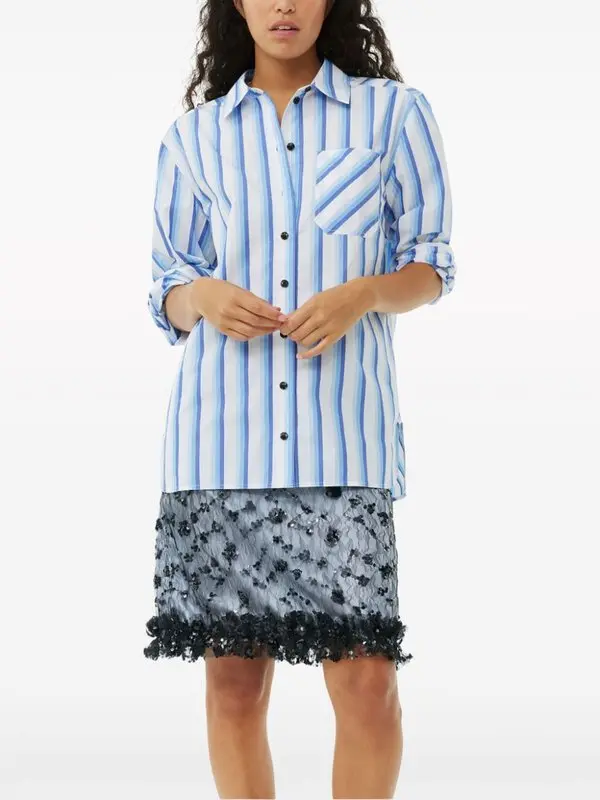 GANNI Striped Organic Cotton Shirt - Blue