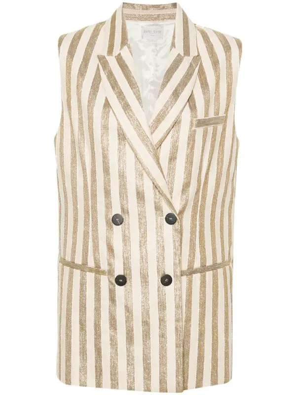 FORTE_FORTE Metallic Stripes Double-breasted Vest