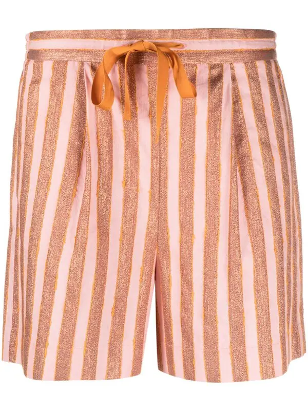 FORTE_FORTE Metallic-threading Striped Shorts - Pink