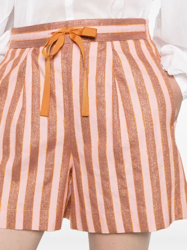 FORTE_FORTE Metallic-threading Striped Shorts - Pink