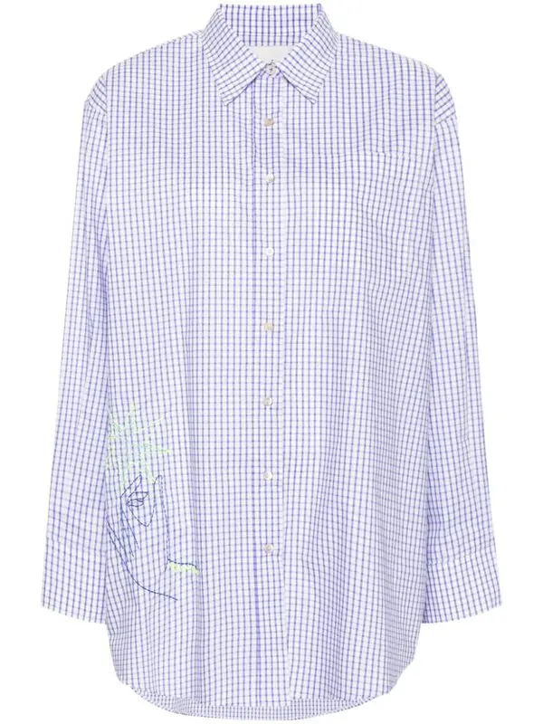 FORTE_FORTE Moon-embroidered Checked Shirt