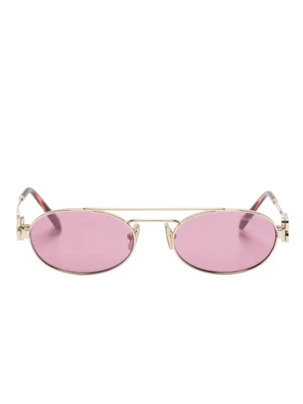 Miu Miu Logo-lettering Oval-frame Sunglasses - Pink