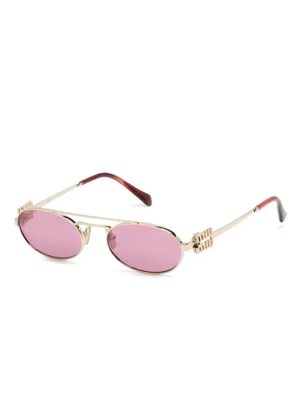 Miu Miu Logo-lettering Oval-frame Sunglasses - Pink