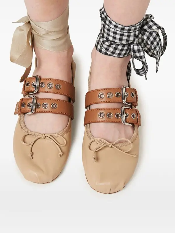 Miu Miu Buckled Ballet Pumps - Neutrals