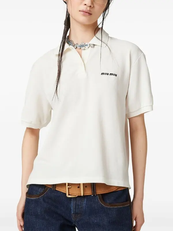Miu Miu Logo-Embroidered Cotton Polo Shirt - White | Editorialist