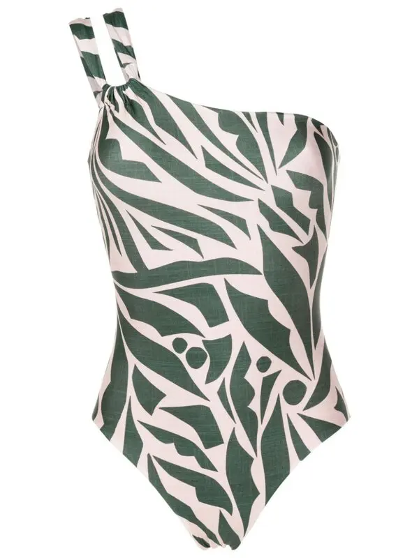 LYGIA & NANNY Miusha Graphic-print One-shoulder One-piece - Green