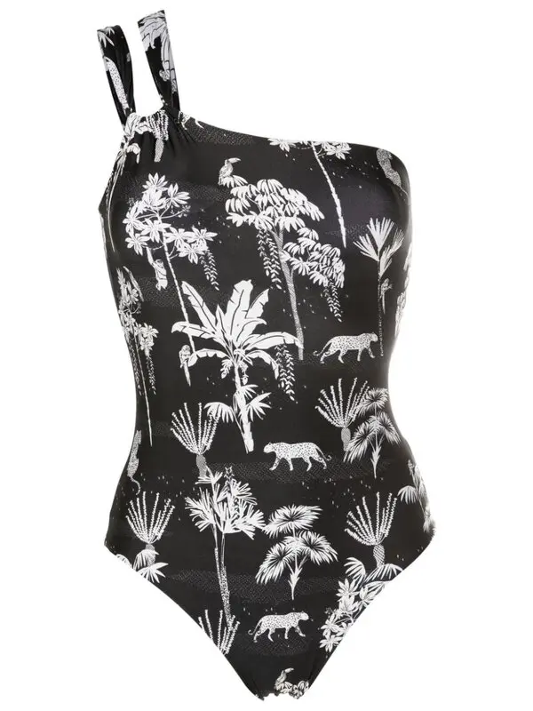LYGIA & NANNY Miusha Graphic-print One-shoulder One-piece - Black