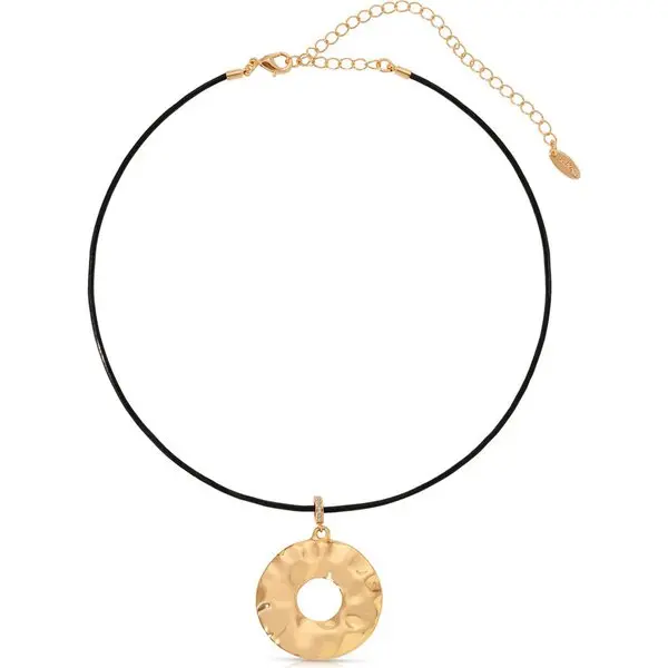 Ettika Hammered Circle Choker Necklace - Black