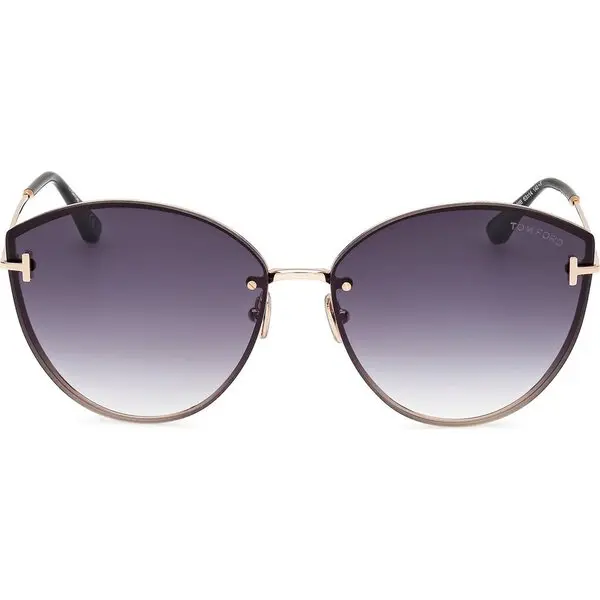 TOM FORD Evangeline 63mm Oversize Cat Eye Sunglasses - Rose Gold /t Logo /smoke