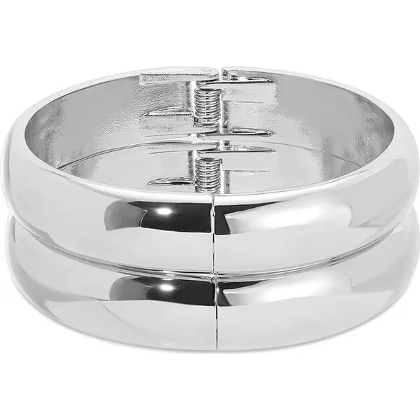 Ettika Stackable Hinged Bangle Bracelets Set - Silver