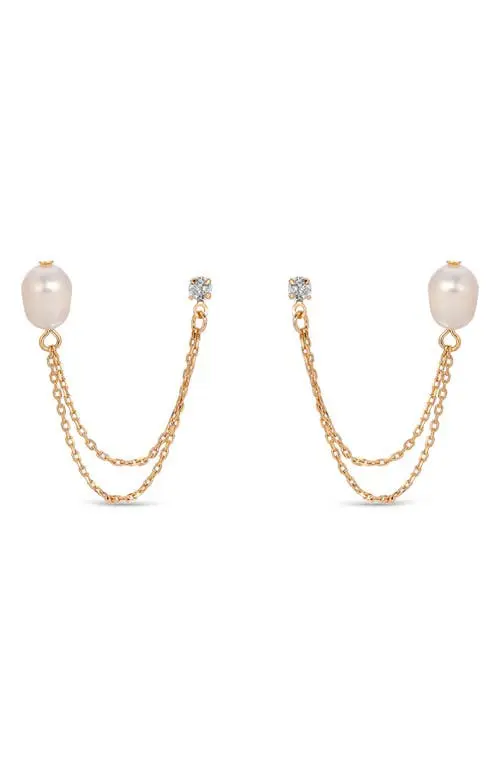 Ettika Cubic Zirconia & Freshwater Pearl Draped Stud Earrings - Gold