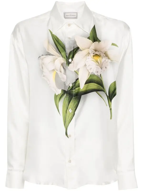 PIERRE-LOUIS MASCIA Floral-print Silk Shirt - White
