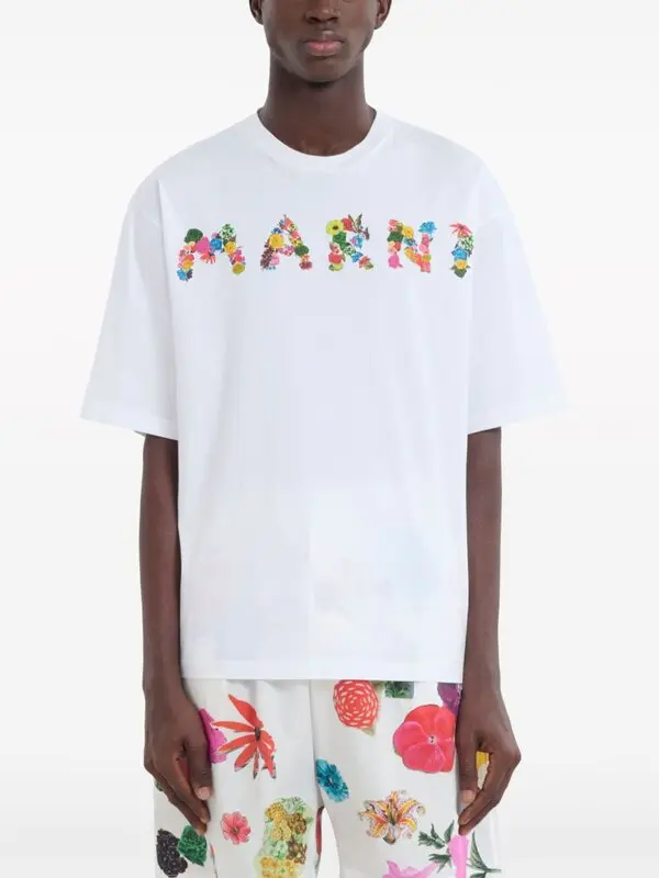 Marni Floral Logo-print Cotton T-shirt