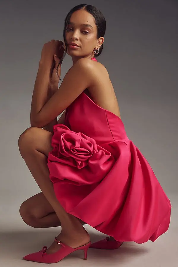 mac duggal halter a-line mini dress Mac Duggal Halter A-Line Mini Dress In Pink - 45% Off
