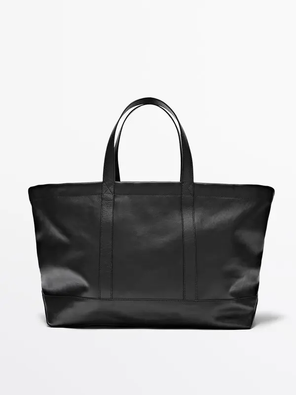 Massimo Dutti Nappa Leather Tote Black Editorialist