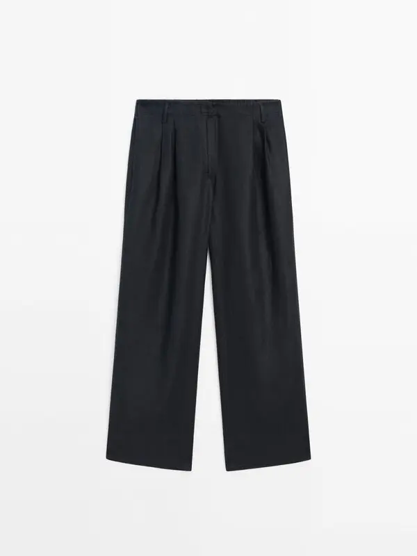 Massimo Dutti 100% Linen Trousers With Double Darts