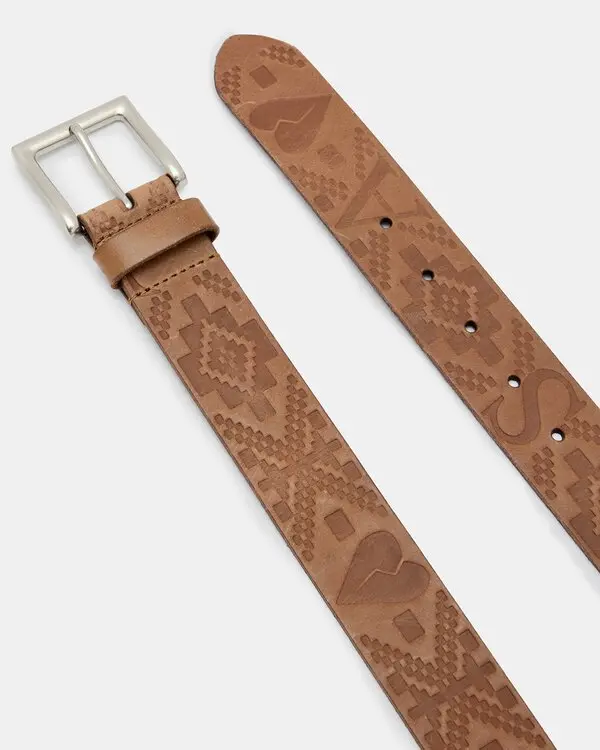 Allsaints Darby Embossed Leather Belt In Tan - 61% Off  display picture 2
