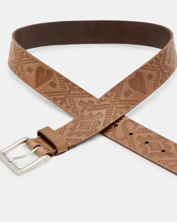 Allsaints Darby Embossed Leather Belt In Tan - 61% Off  display picture 1