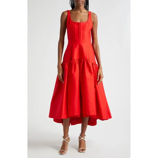 Alice + Olivia Diana High-low Midi Dress - Bright Ruby